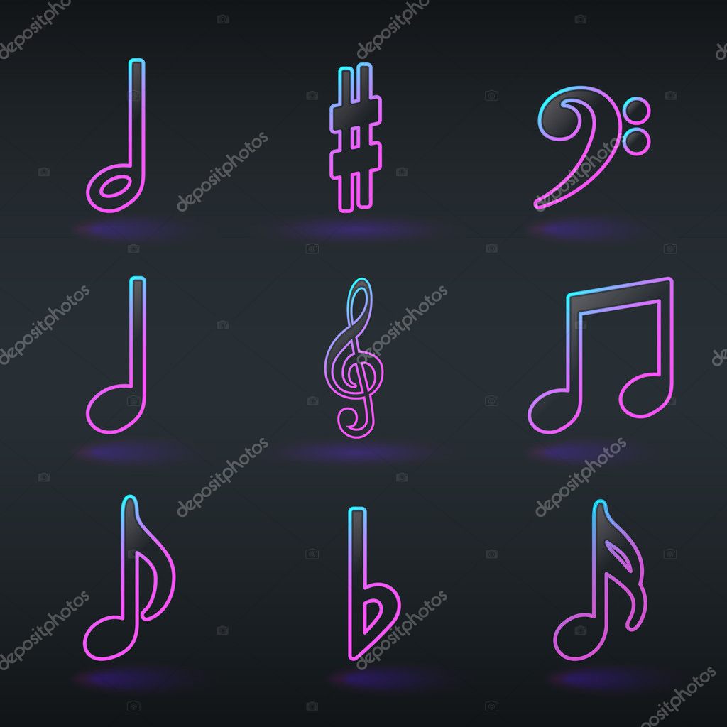 Fluorescent neon musical signs icons Stock Vector by ©stockerteam 17652503