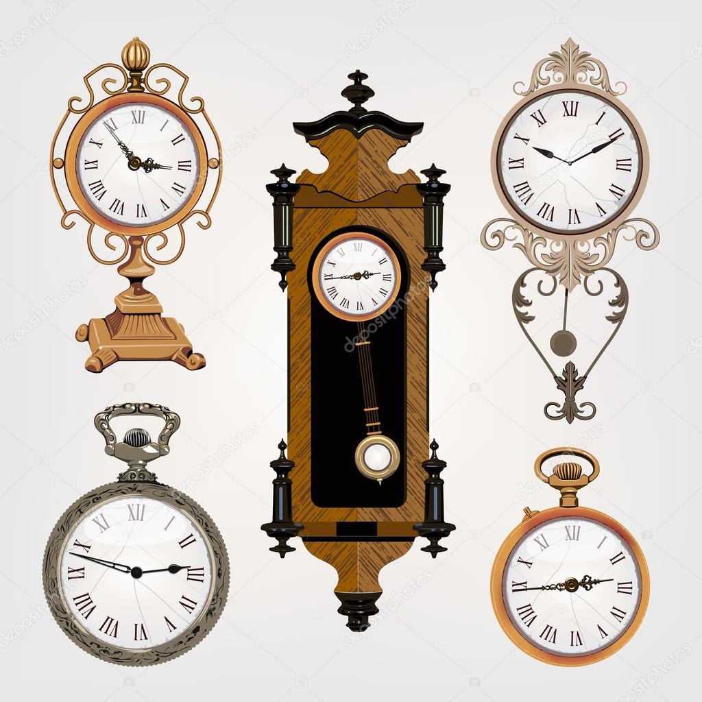 Set of vintage clocks — Stock Vector © stockerteam #23865169 Set of vintage clocks — Stock Vector © stockerteam #23865169
