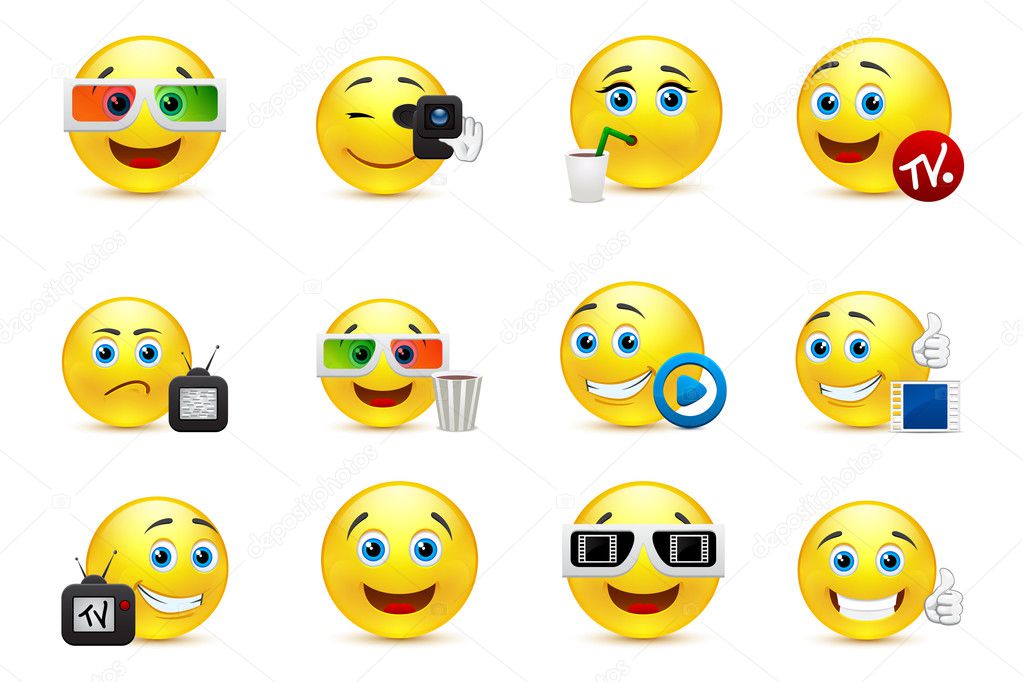 Vector smiley images with elements of the entertainment industry Stock ...