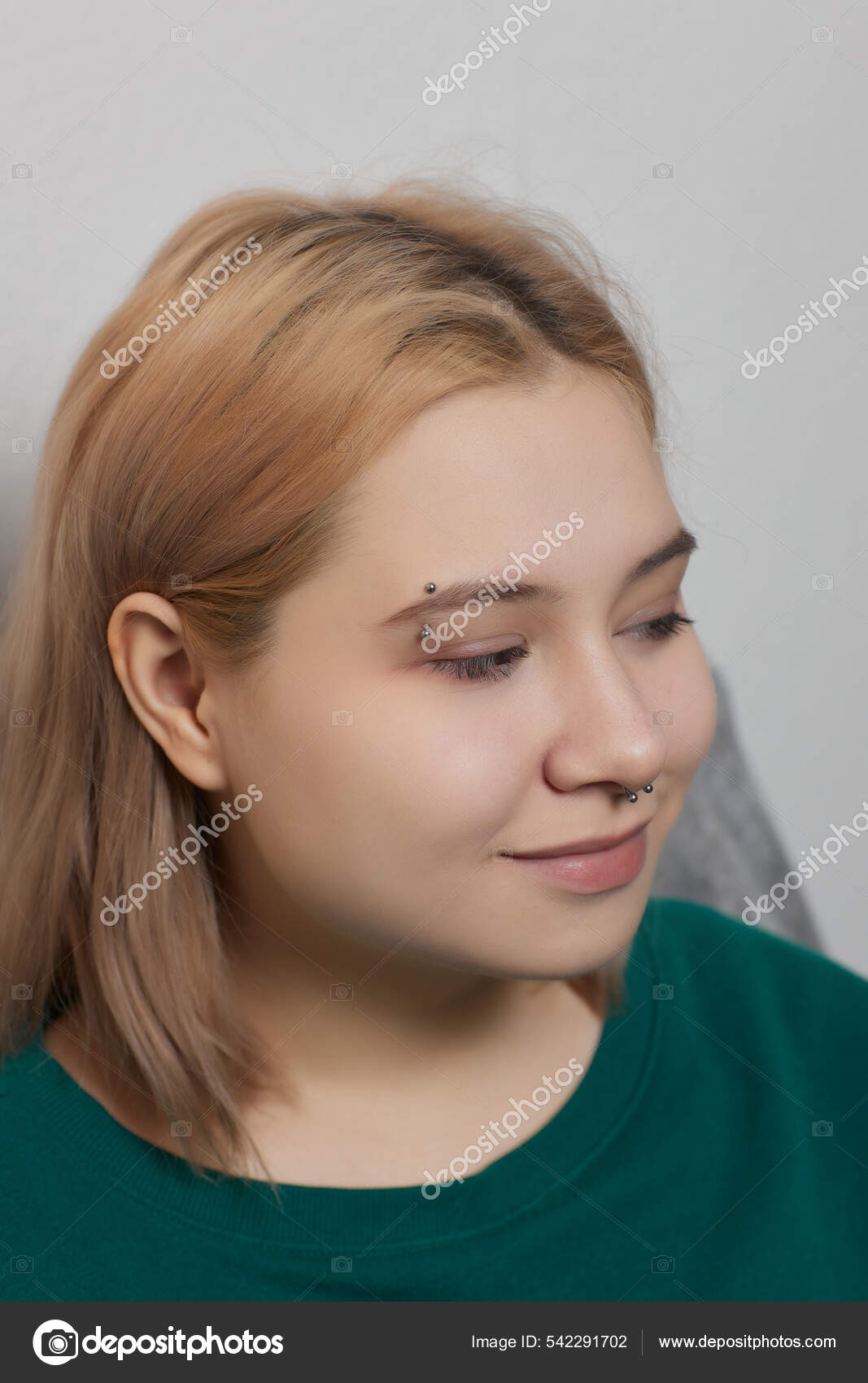 Smile or frenulum piercing under the upper lip. — Stock Photo ...