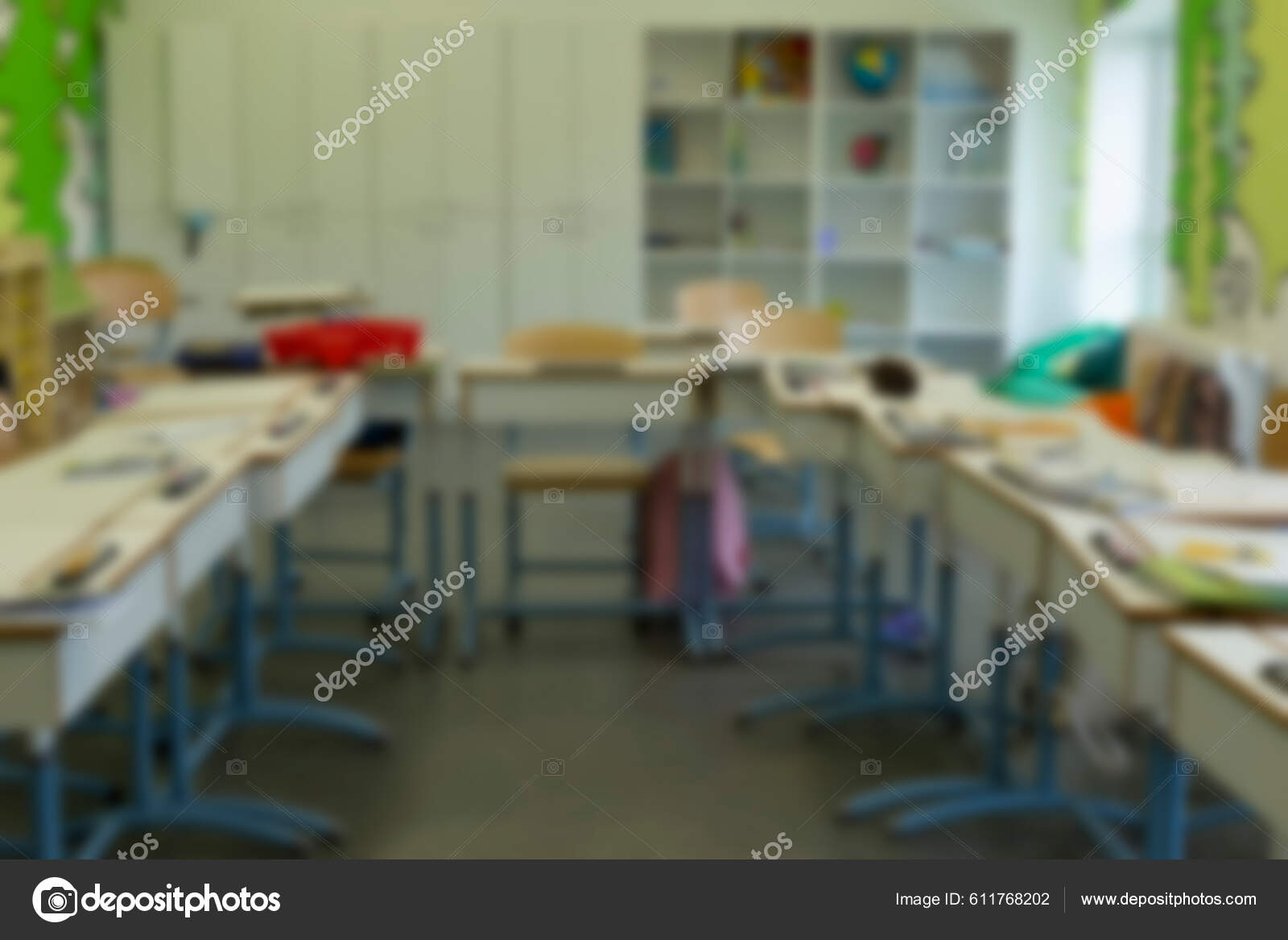 Blurred Image Empty School Classroom Recess Lessons School Interior ...