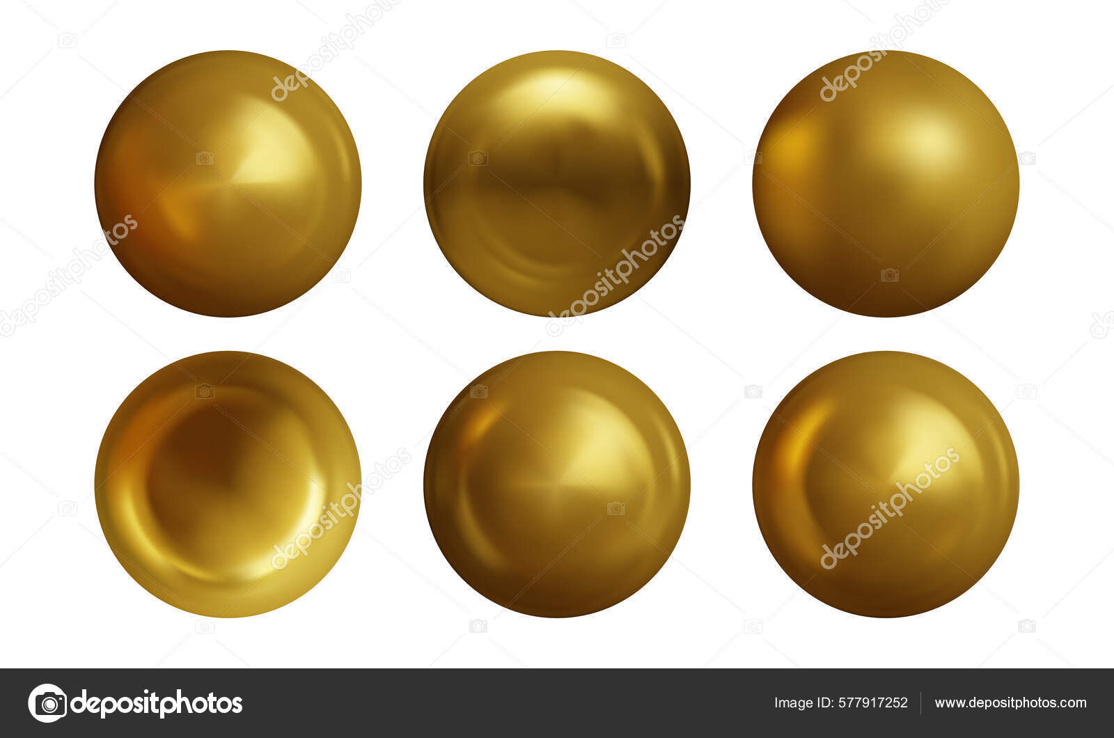 Set Gold Sphere Isolated White Background Collection Golden Bubble ...