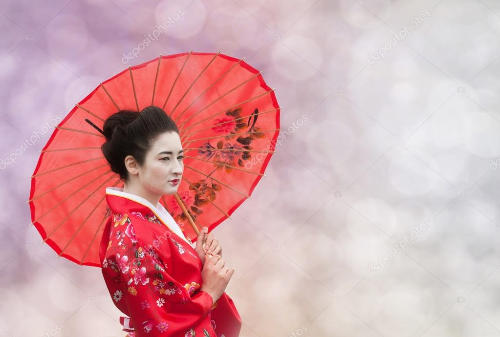 Geisha with umbrella on abstract background — Stock Photo © rod_julian ...