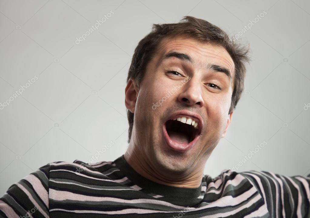 Happy man singing or shouting — Stock Photo © rod_julian #48589675