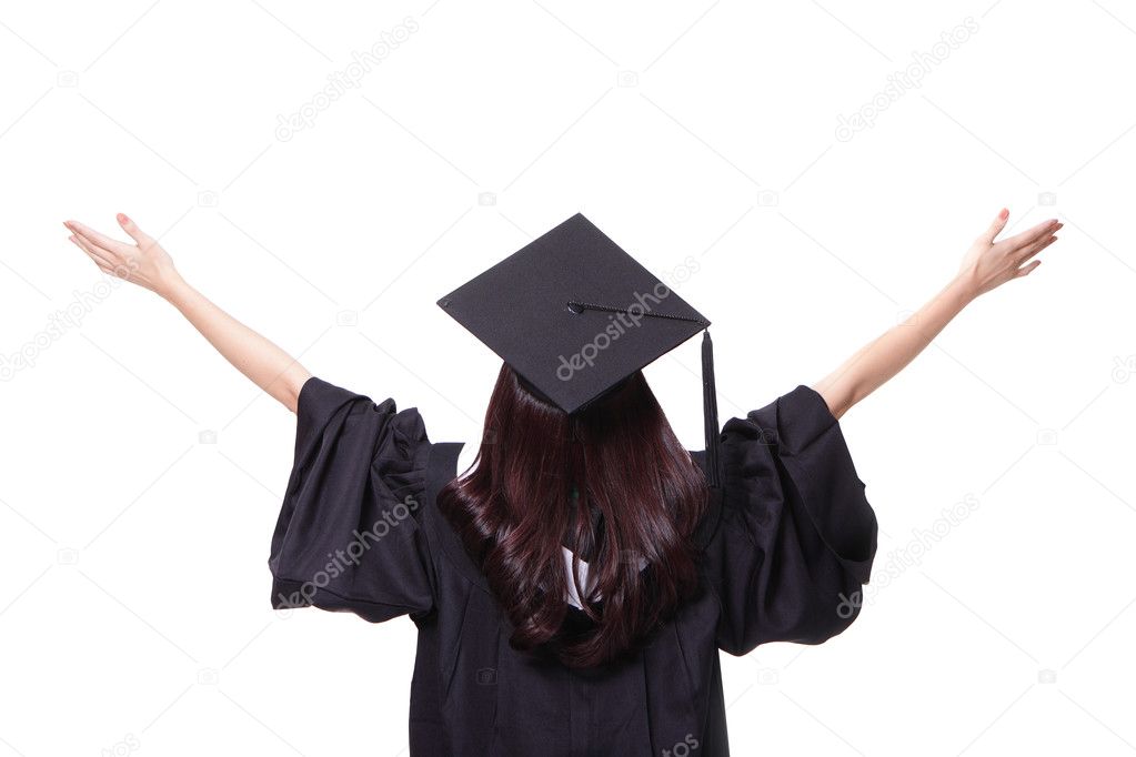 vista posterior de estudiante graduado chica abrazo futuro 2022