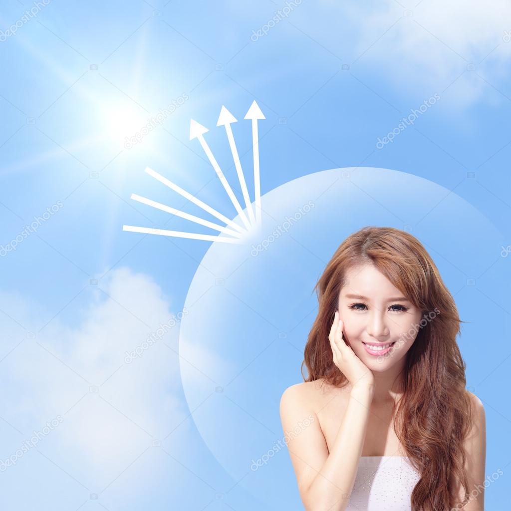 Woman face with sunshine and blue sky Stock Photo by ©ryanking999 48422097