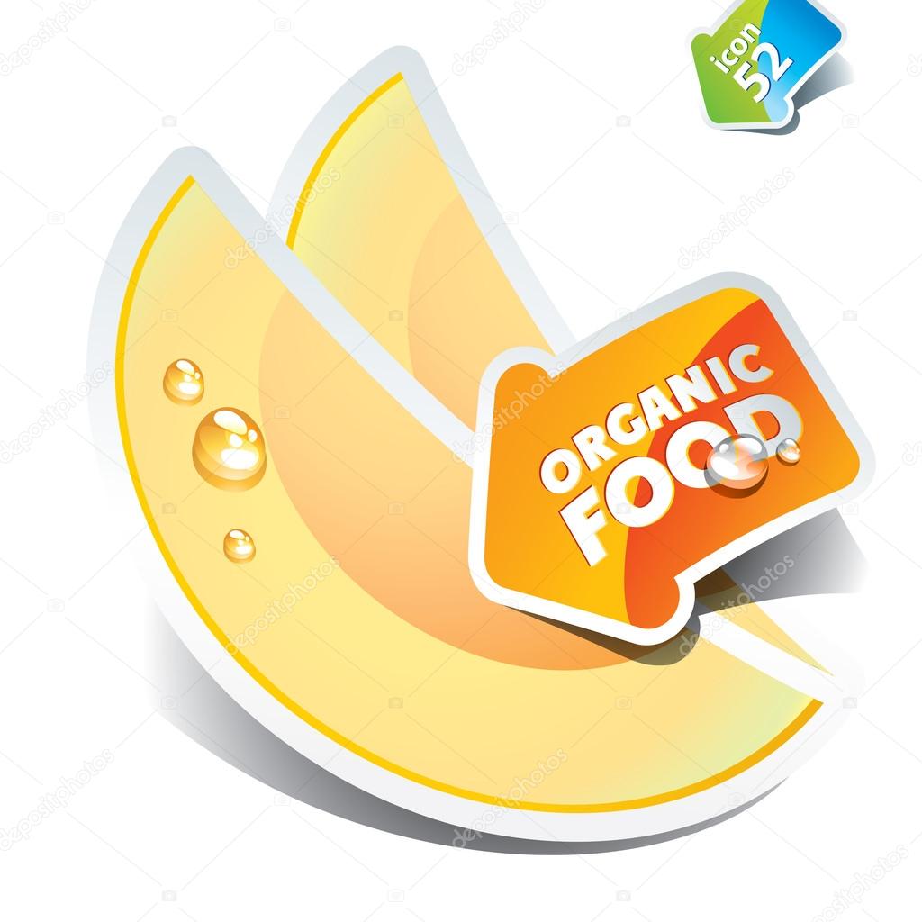 Icono de melón en rodajas con la flecha por la comida orgánica. Vector ...