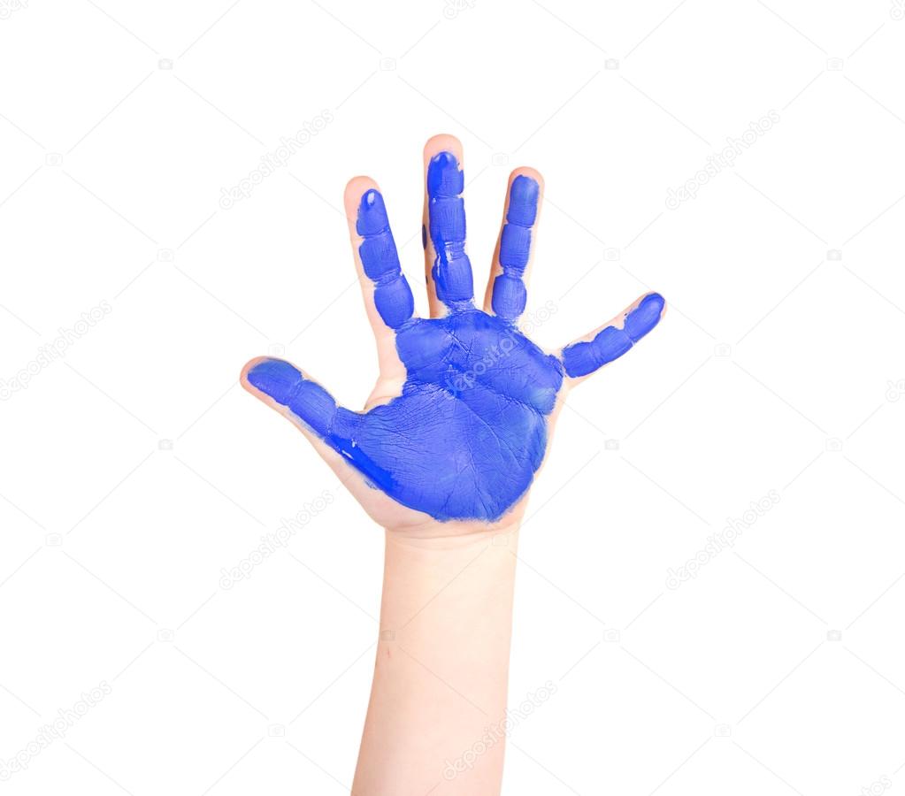 Child's hand with blue paint on it Stock Photo by ©sjhuls 23642539