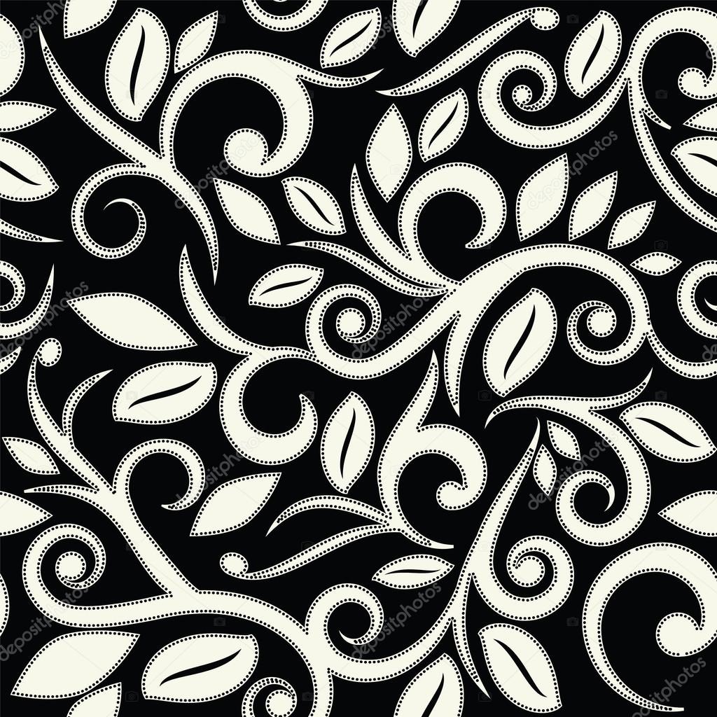 Black and white or transparent floral seamless pattern with dots Stock ...