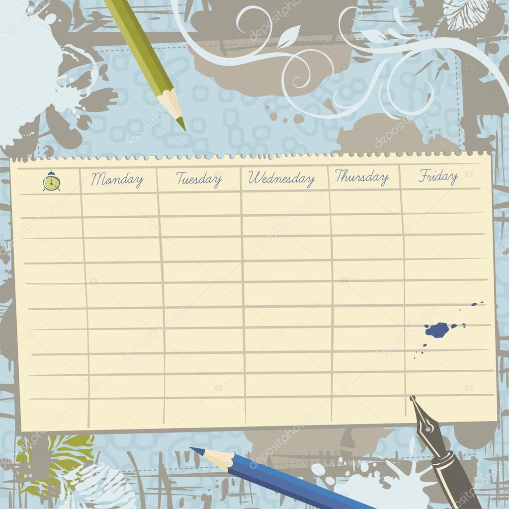 School timetable template and background — Stock Vector © Yurumi #15849435