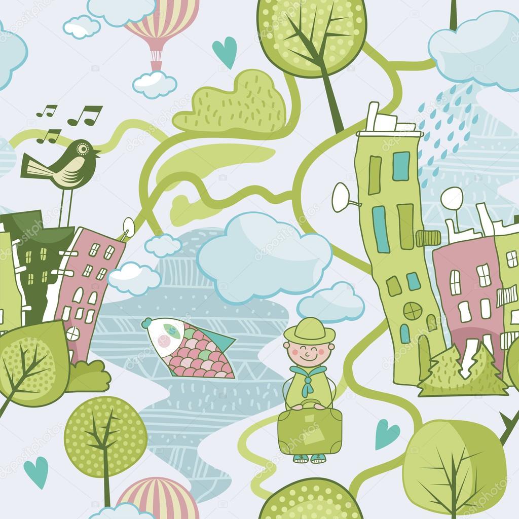 Cute Landscape Pattern Stock Vector by ©Yurumi 46932035
