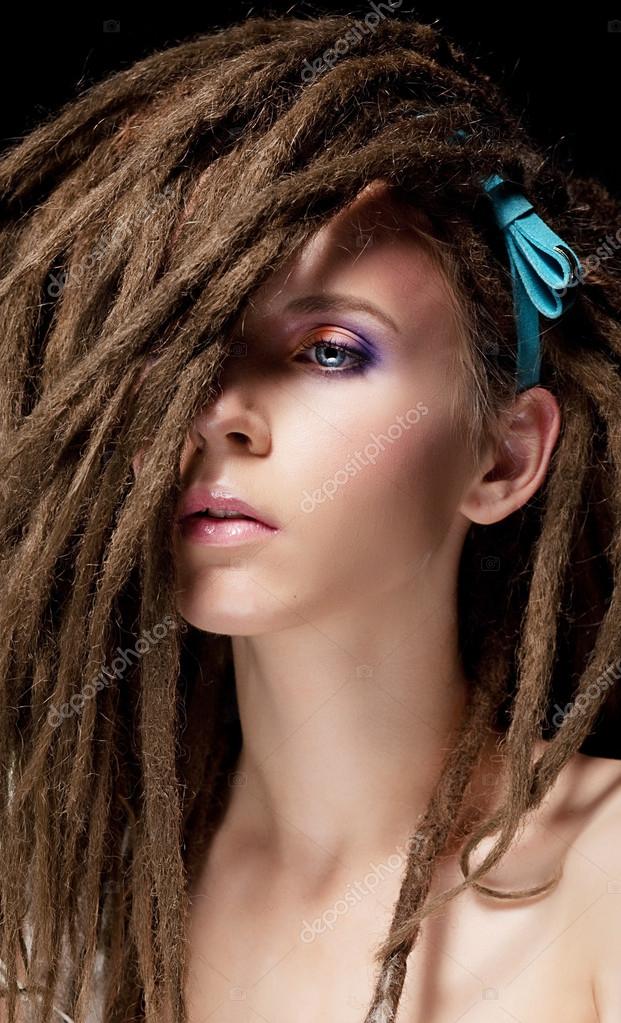 Dreadlocks. Fashion hairstyle with dreads - beauty woman face Stock ...
