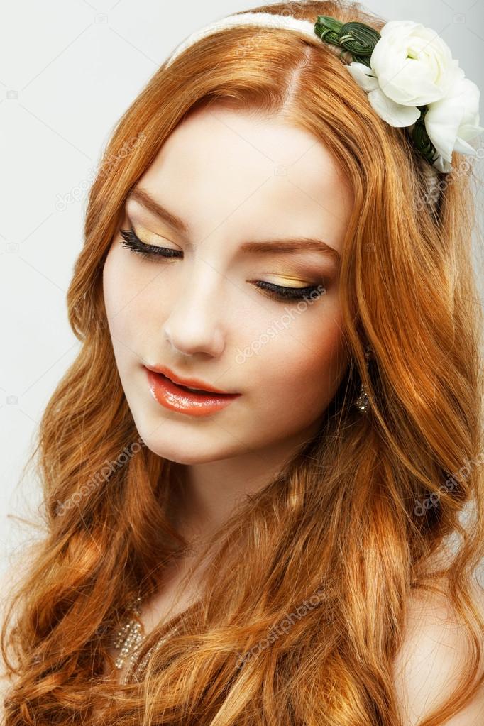 Enjoyment. Portrait of Authentic Gold Hair Woman with Natural Clean ...