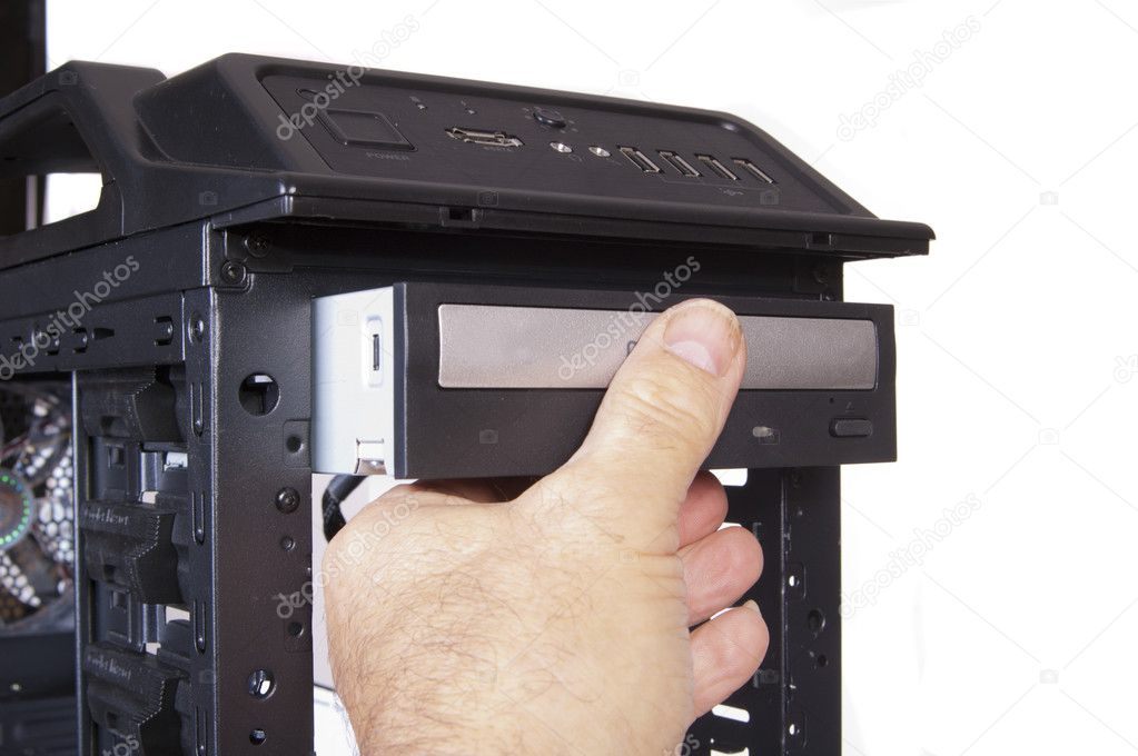 Man removing CD-Rom from computer — Stock Photo © jeffbanke #30506205