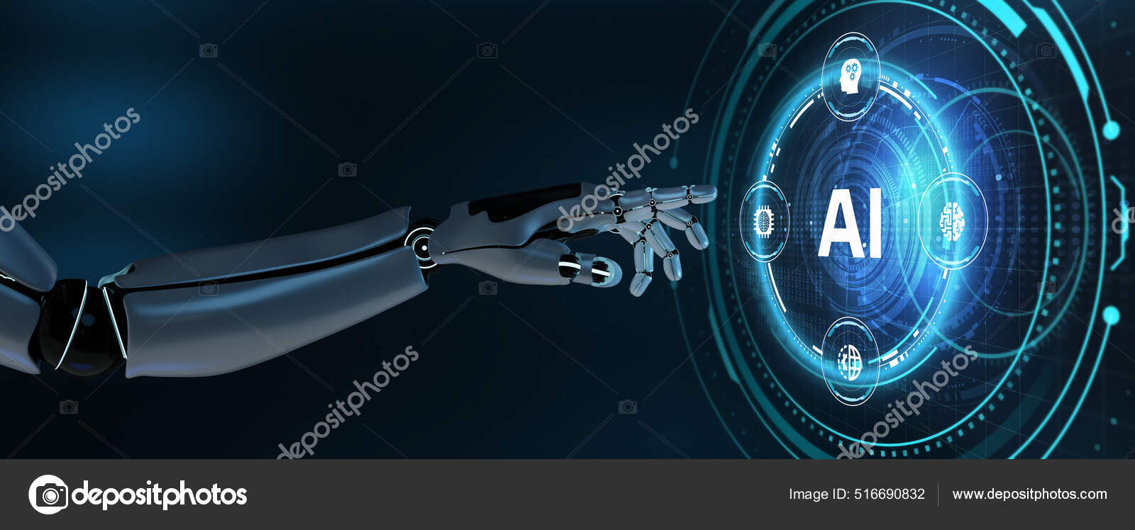 Artificial Intelligence Machine Learning Modern Computer Technologies Concepts Robot Pressing ...