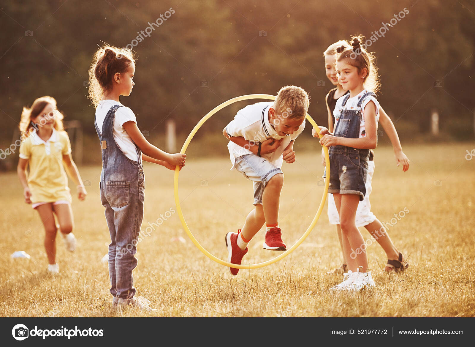 Jumping Circle Fitness Tool Kids Having Fun Field Stock Photo by ...