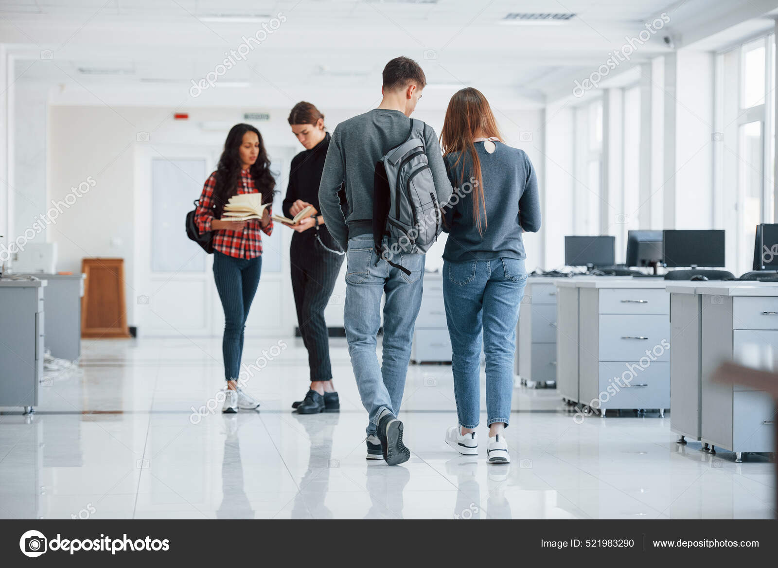 Clean Room Group Young People Walking Office Break Time Stock Photo by ...