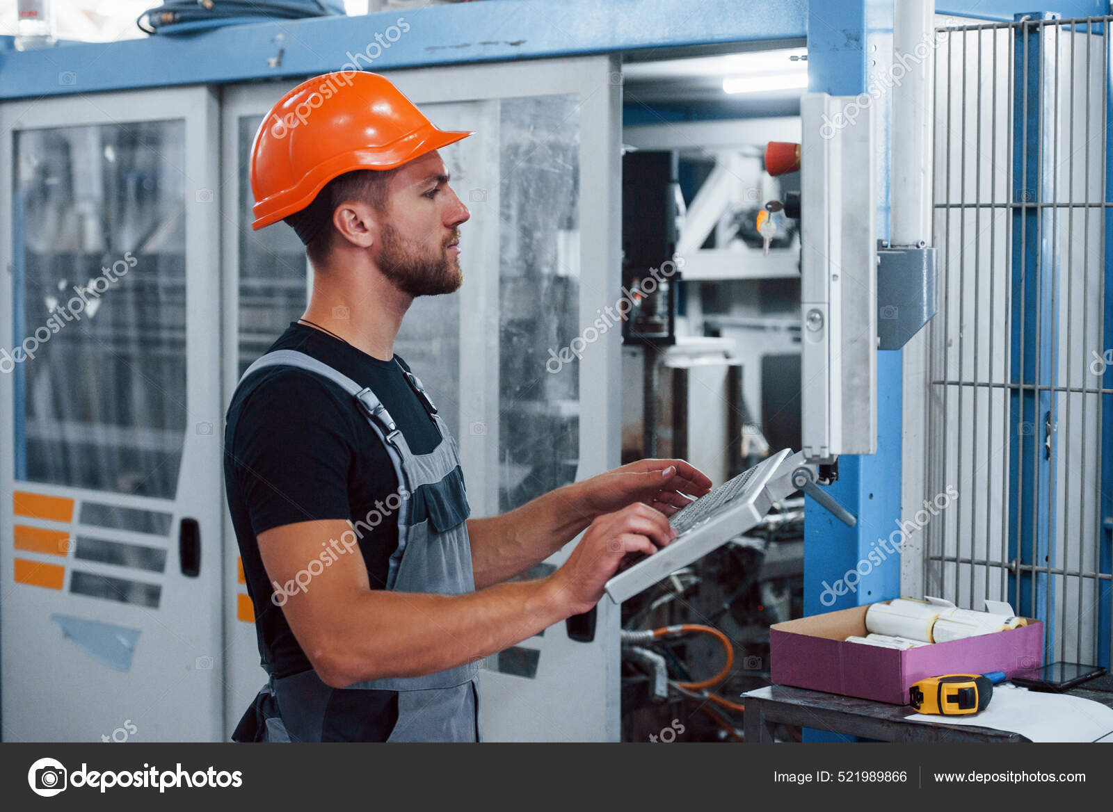 Using Machine Program Operations Industrial Worker Indoors Factory ...