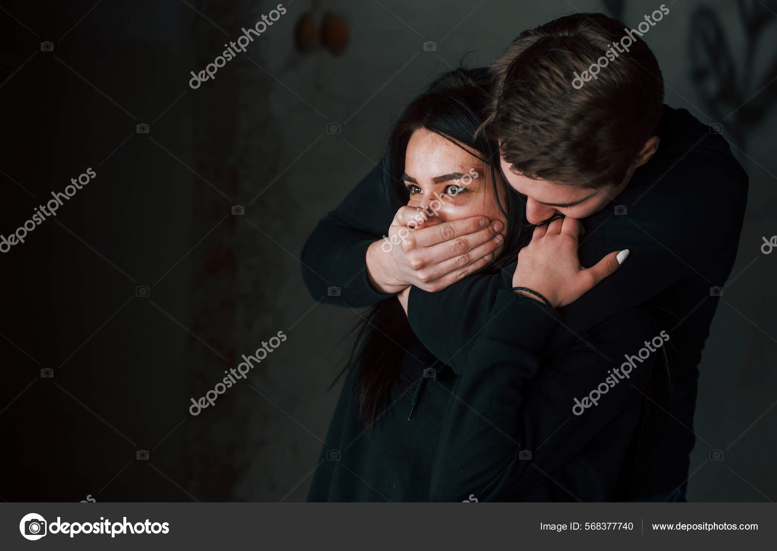 Man's Hand Covering Her Mouth Kidnapped Woman Threatened Guy Stock ...