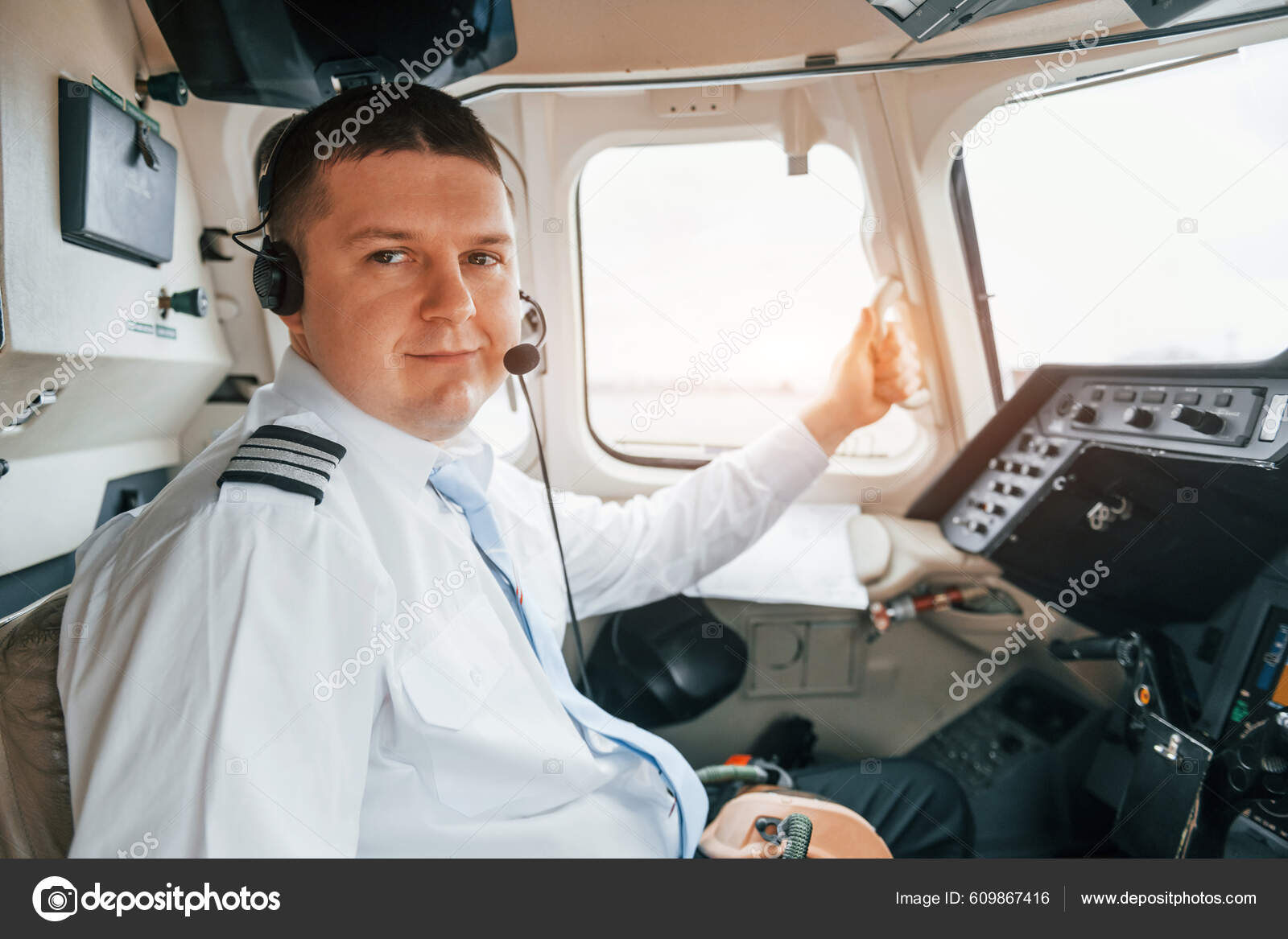 Pilot Work Passenger Airplane Preparing Takeoff Stock Photo by ...