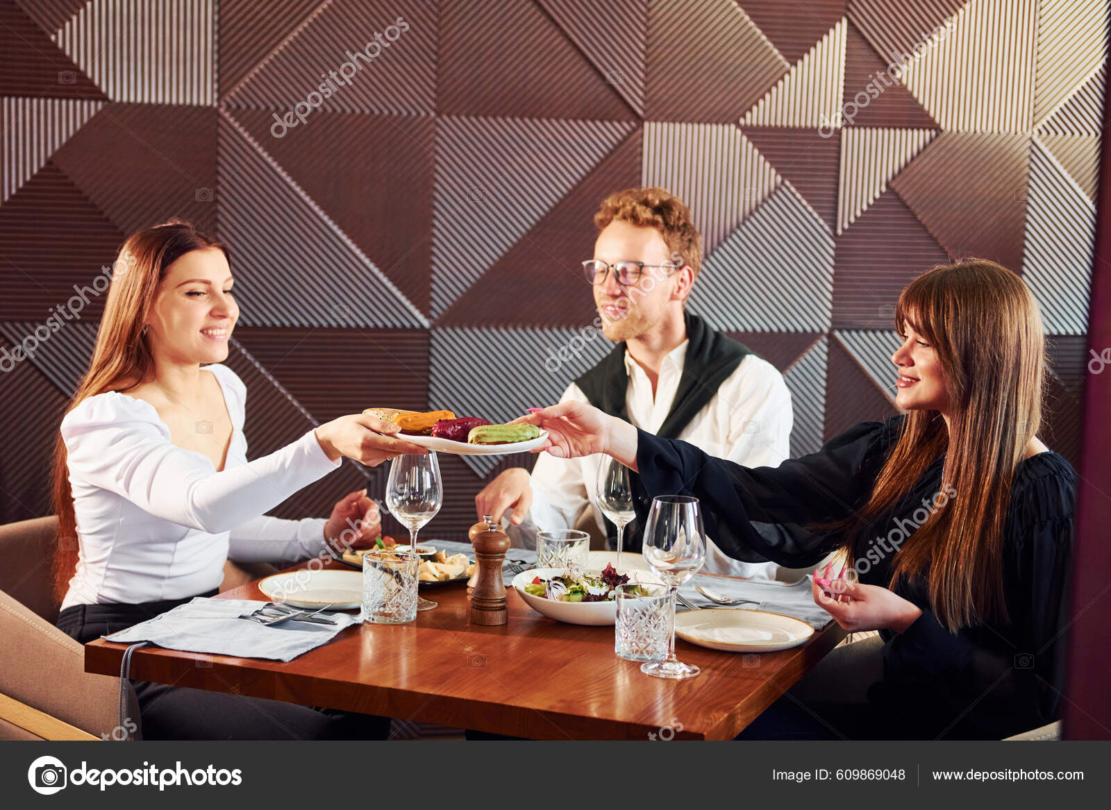 People Have Dinner Together Indoors New Modern Luxury Restaurant Stock ...