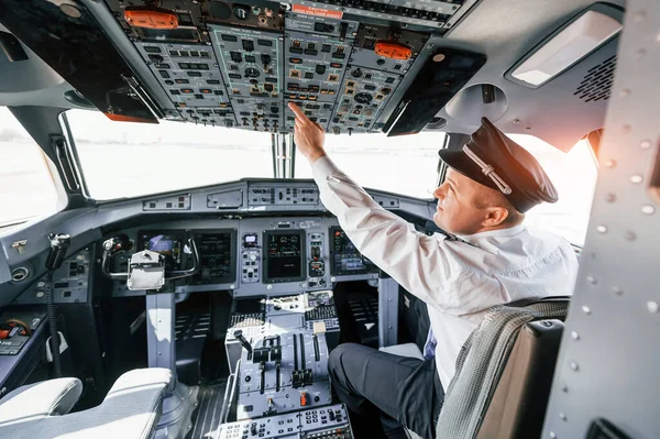 Close View Pilot Work Passenger Airplane Preparing Takeoff Stock Photo ...