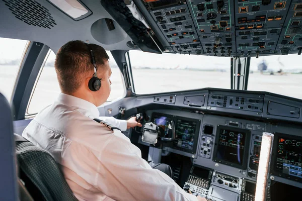 Close View Pilot Work Passenger Airplane Preparing Takeoff Stock Photo ...
