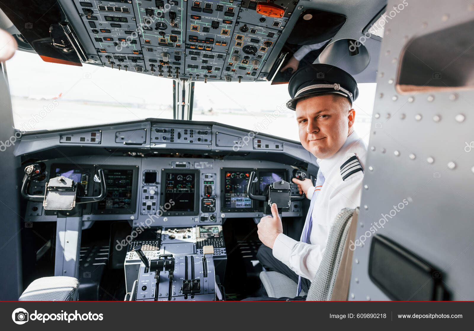 Looks Pilot Work Passenger Airplane Preparing Takeoff Stock Photo by ...