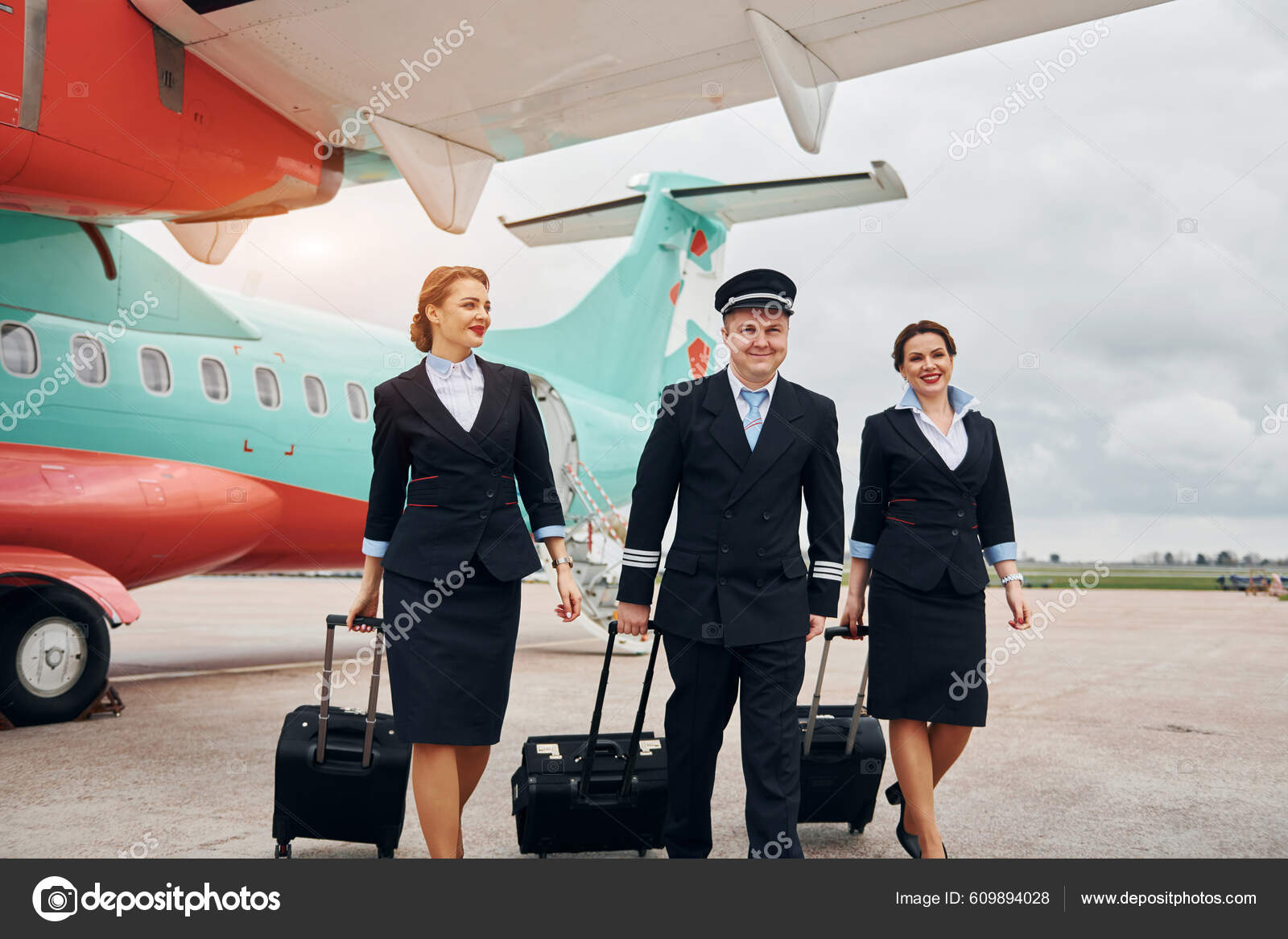 Luggage Aircraft Crew Work Uniform Together Outdoors Plane — Stock ...