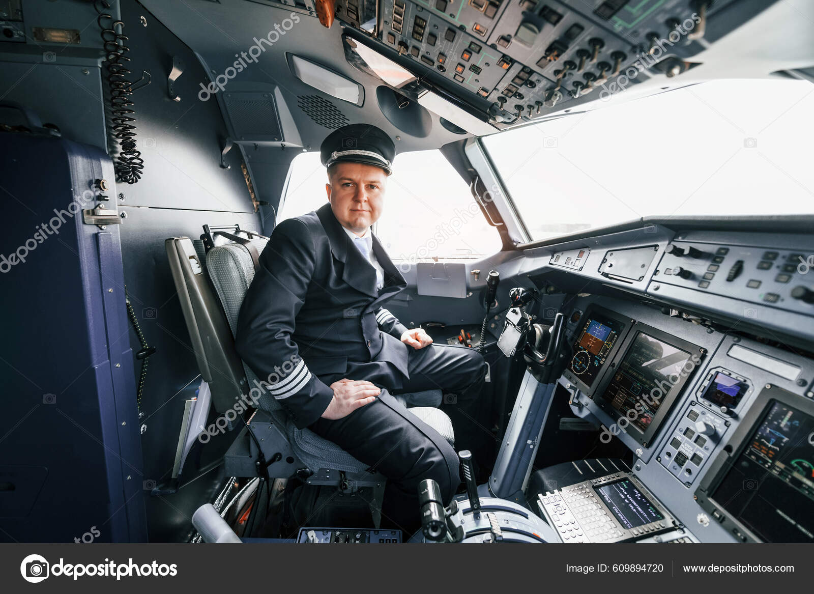 Pilot Work Passenger Airplane Preparing Takeoff Stock Photo by ...