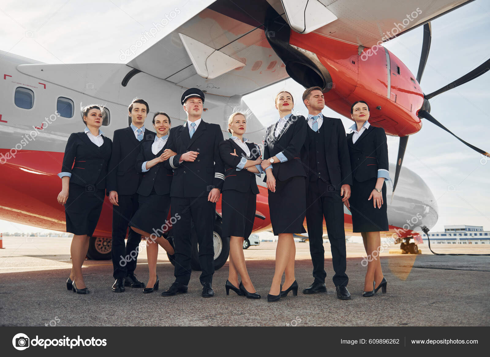 Plane Crew Airport Workers Formal Clothes Standing Outdoors Together ...