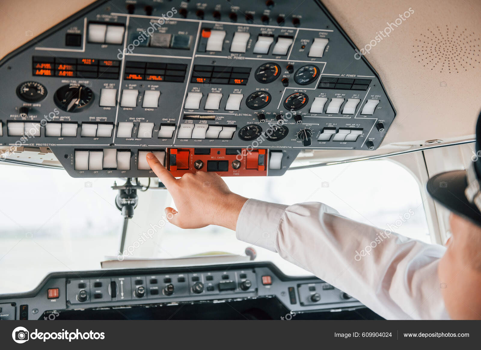 Close View Pilot Work Passenger Airplane Preparing Takeoff Stock Photo ...