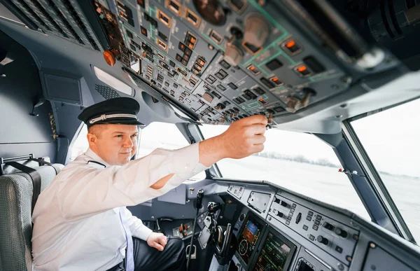 Close View Pilot Work Passenger Airplane Preparing Takeoff Stock Photo ...