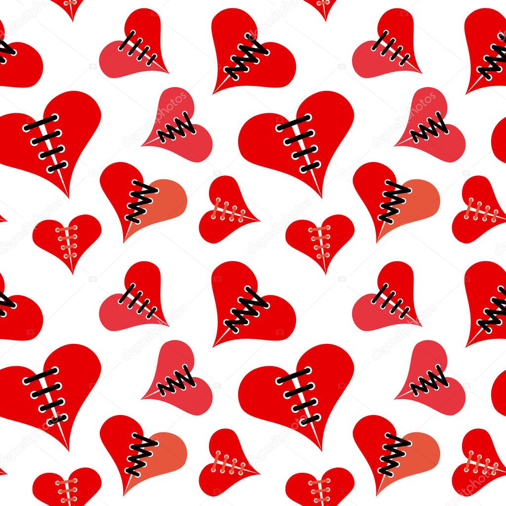 Patr n sin costuras con corazones rojos rotos sobre un fondo blanco. Patr n para San Valent n ...