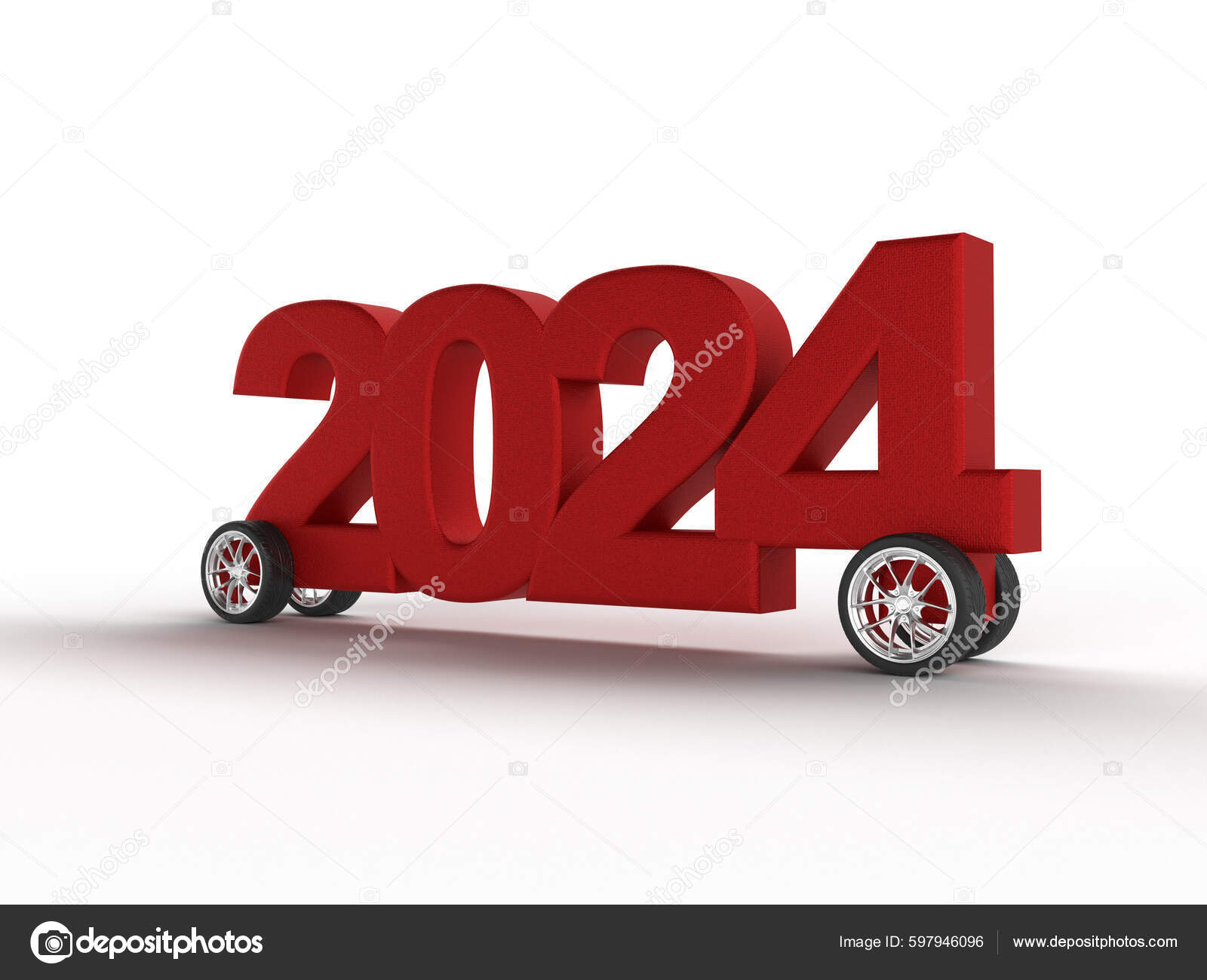 Red Inscription 2024 Wheels Celebrate New Year Funny Car Stars — Stock ...