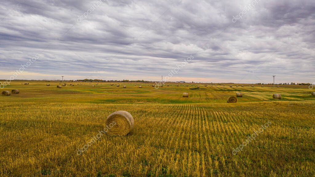 Una paca de heno en medio de un campo en las grandes llanuras de Dakota ...
