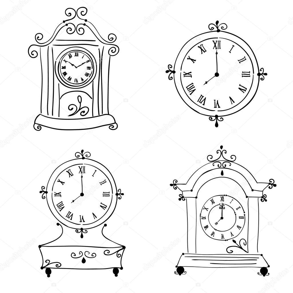 Antiguo reloj vintage, dibujado a mano Vector de stock #42399745 de ...