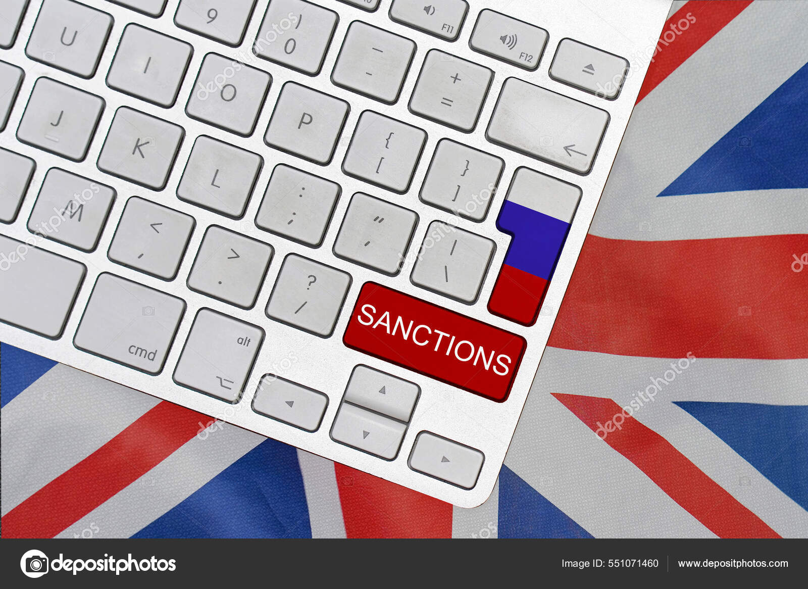 White Computer Keyboard Button Flag Russia Red Button Word Sanctions ...
