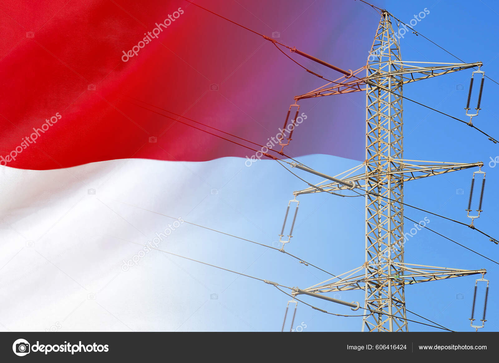 Indonesia Flag Electric Pole Background Power Shortage Increased Energy Consumption — Stock ...
