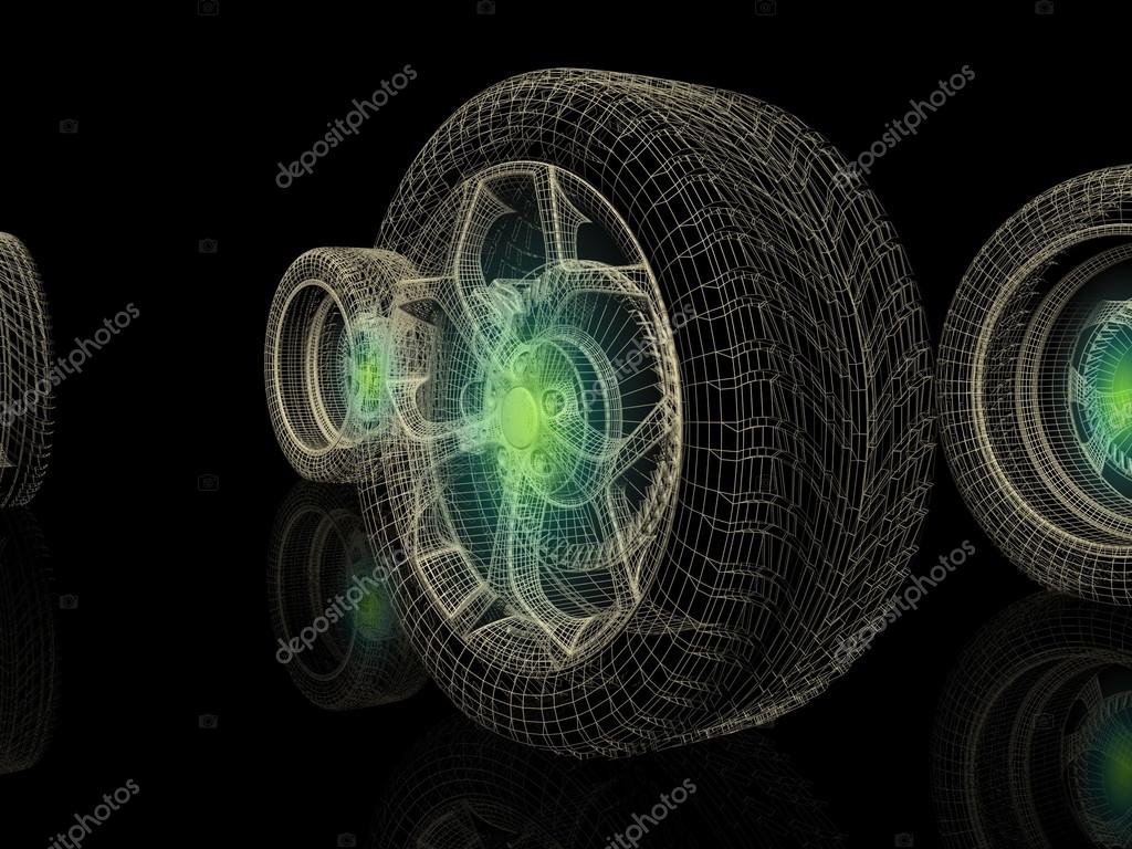 Car tires with green neon lighting Stock Photo by ©master3d 29033919
