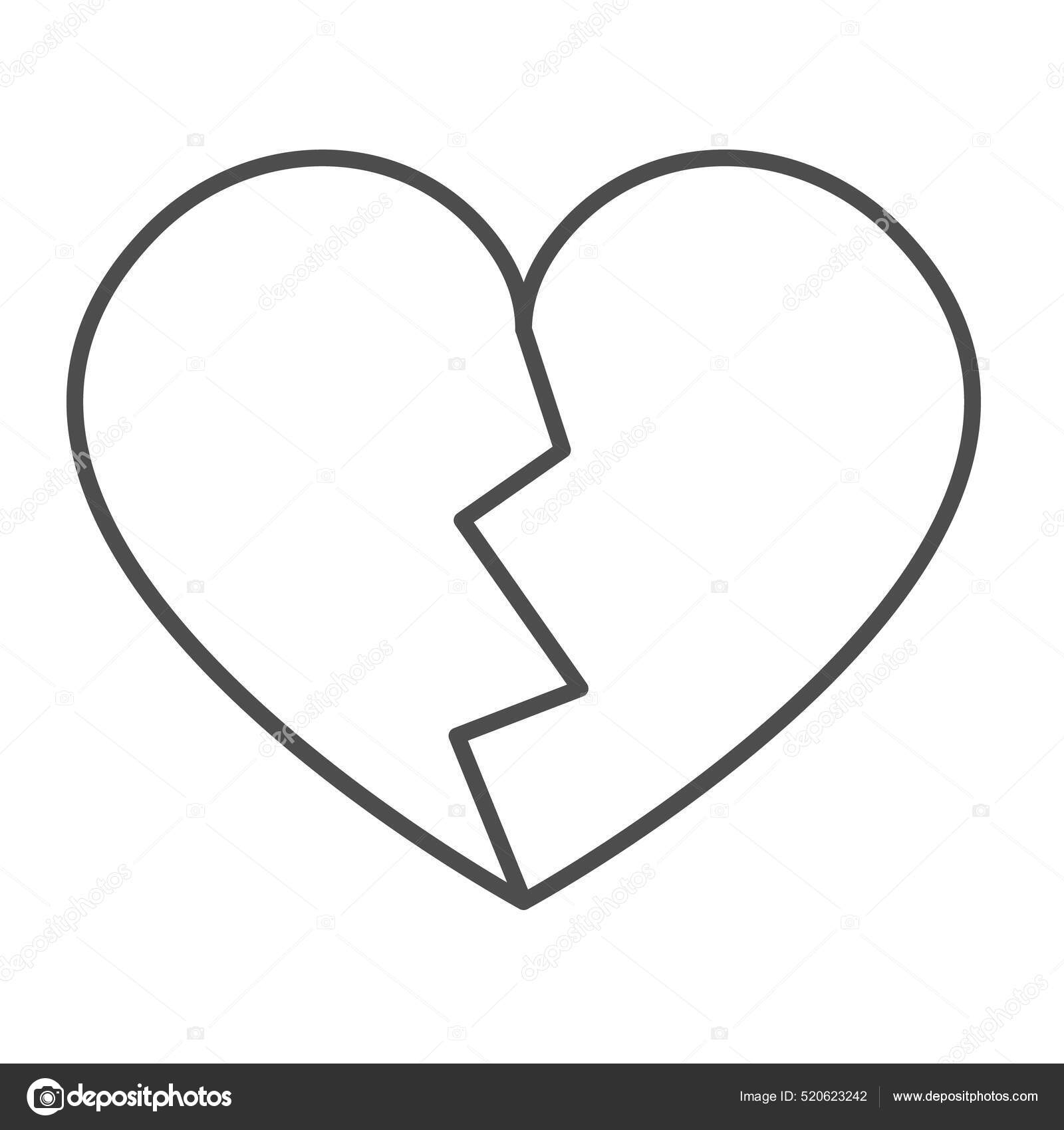 Heart with a crack, broken heart, break up thin line icon, dating ...