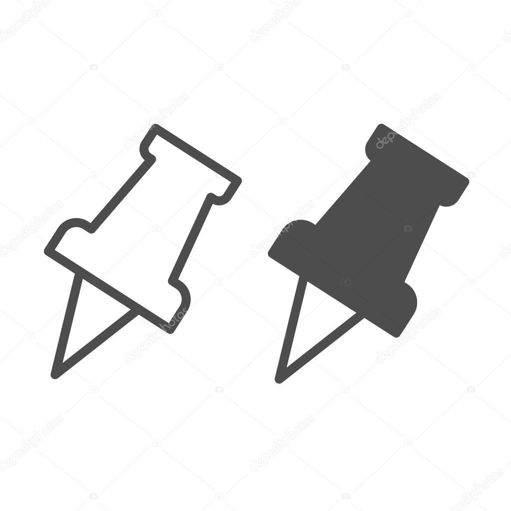 Pin de empuje, pin de dibujo, línea de chincheta e icono sólido ...