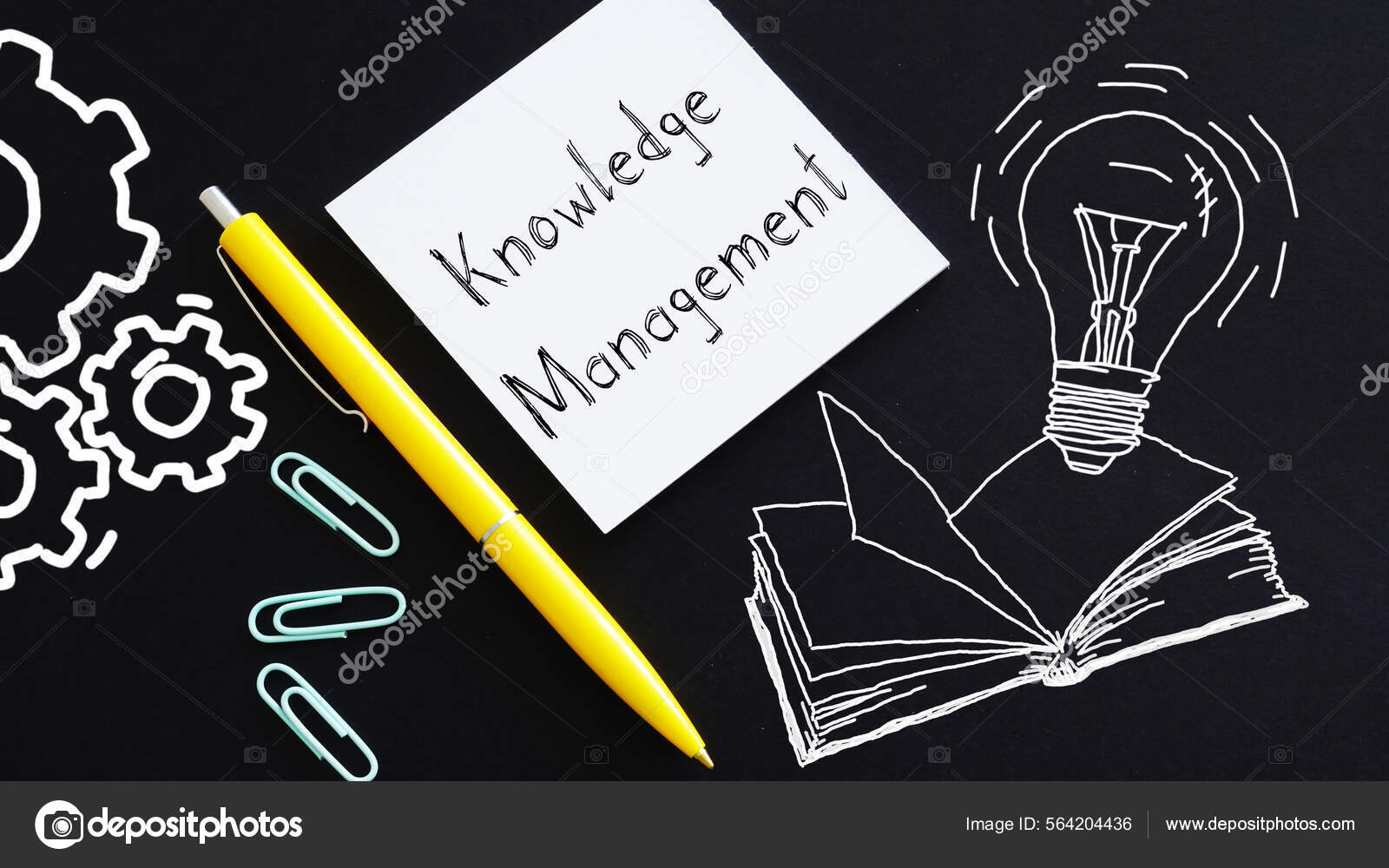 Knowledge Management Shown Using Text Pictures Book Lamp — Stock Photo ...