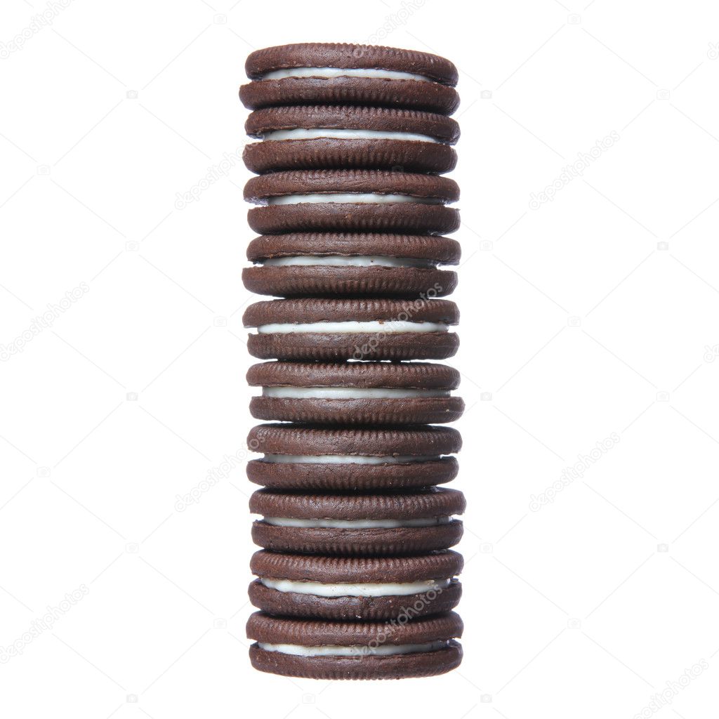 Oreo. Chocolate cookies with cream filling tower isolated on white ...