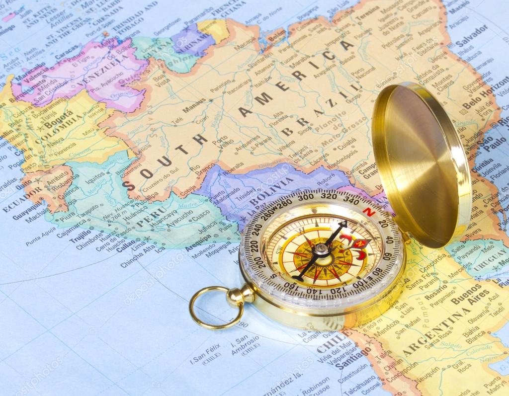 Gold compass on map of South America Stock Photo by ©Guzel 33192591