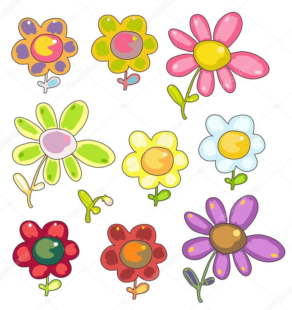 Conjunto de flores dibujos animados — Archivo Imágenes Vectoriales ...