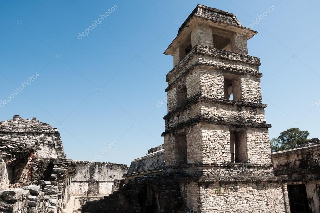 The tower of the palace,ancient Mayan city of Palenque (Mexico) Stock ...
