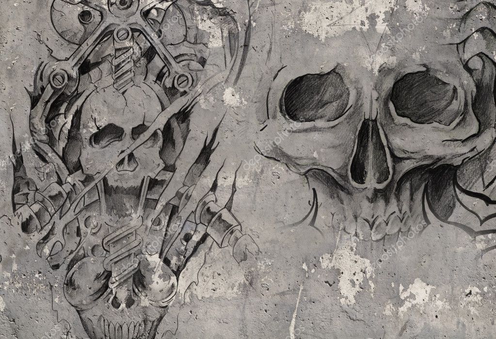 Biomechanical Skull Drawings