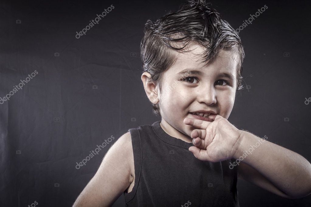Rock, child rocker dress and funny expressions crested Stock Photo by ...