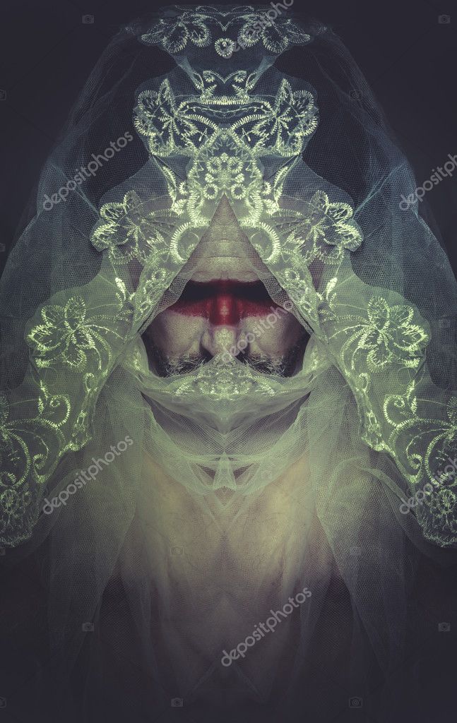 Man with white lace veil — Stock Photo © outsiderzone #50290067